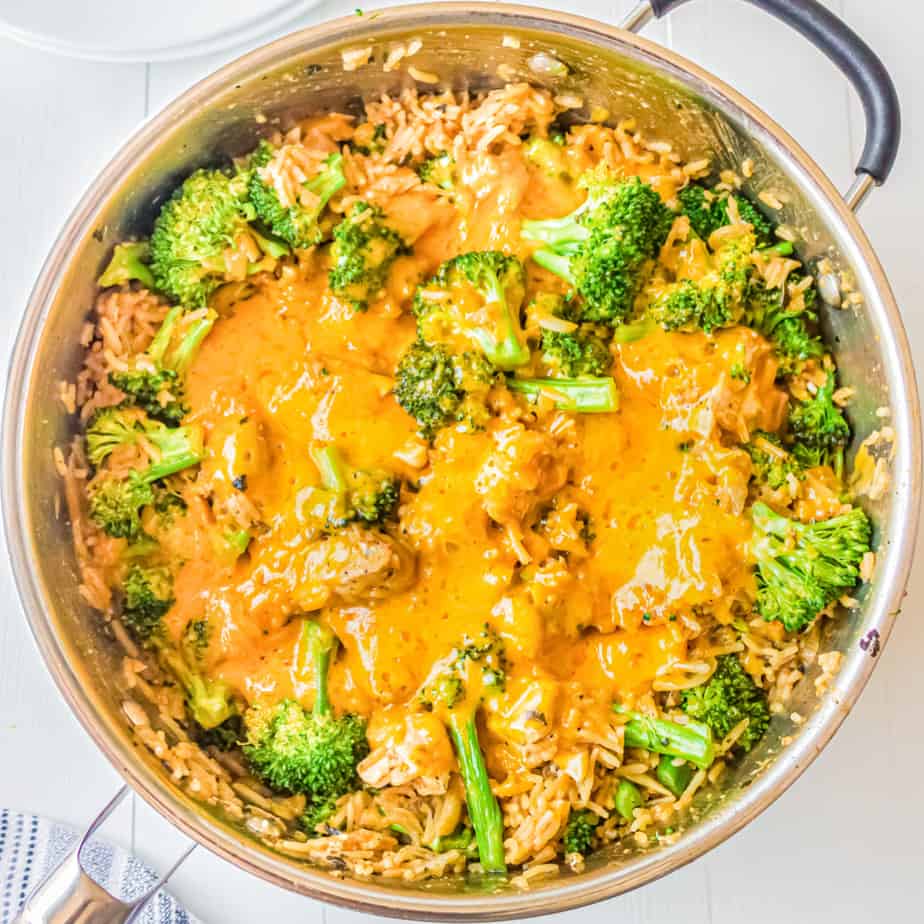 One Pot Cheesy Chicken Broccoli Rice - On My Kids Plate