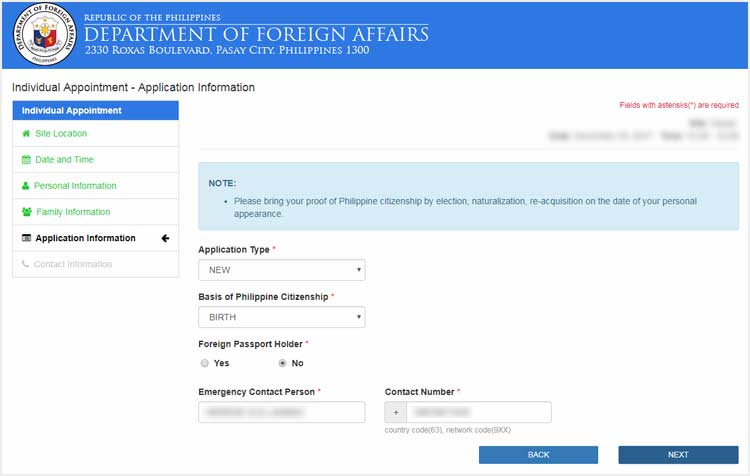 Step 6 - Application Information Form - Philippine IDs