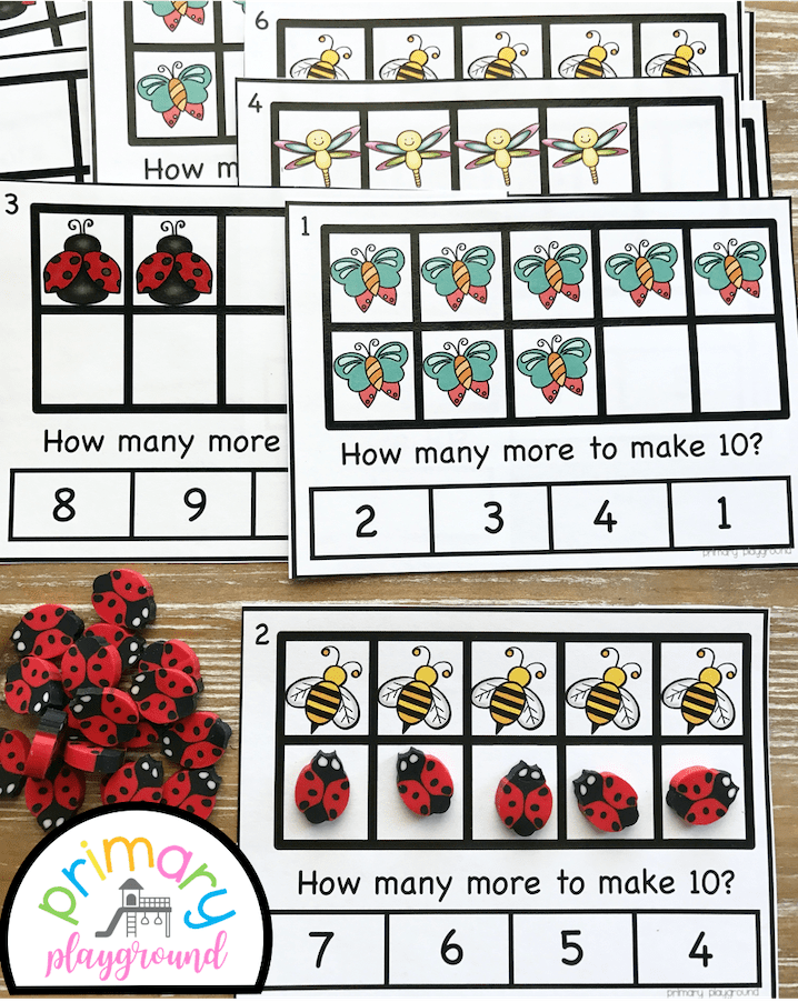 Bug Ten Frame Task Cards Making Ten with Bug Friends Center - Primary ...