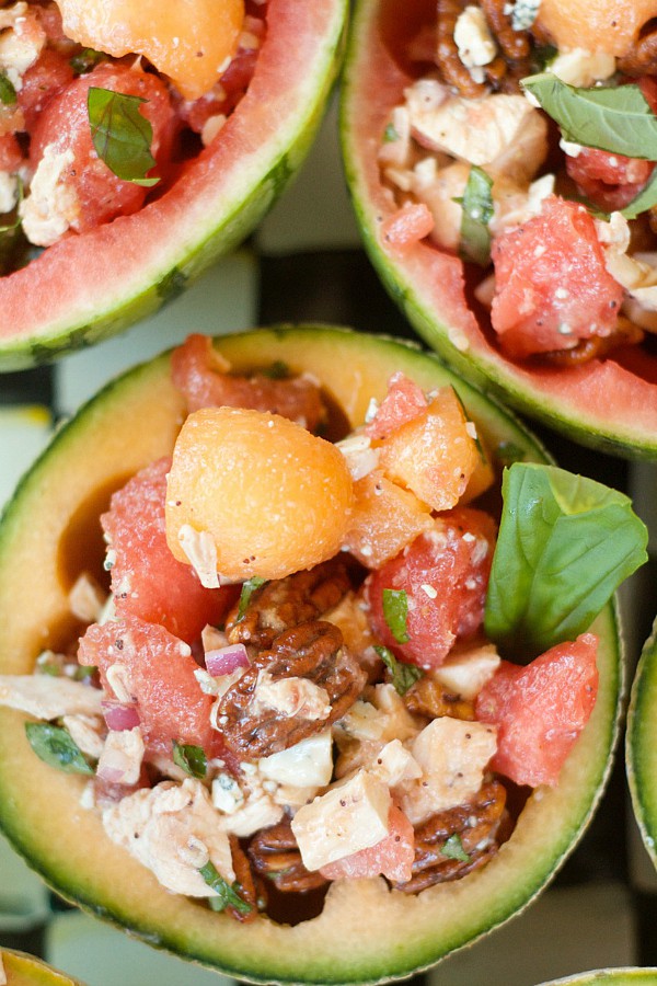 Easy Chicken Melon Salad Bowls - Reluctant Entertainer