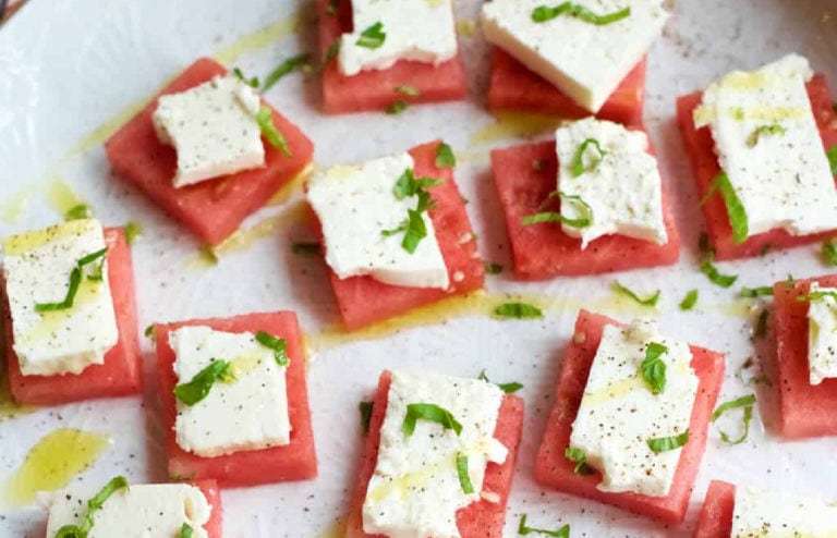 Watermelon Feta Bites Appetizer - Reluctant Entertainer
