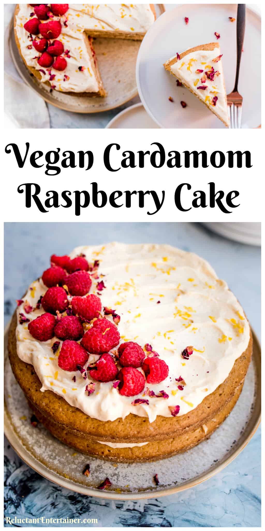 Vegan Cardamom Raspberry Cake - Reluctant Entertainer