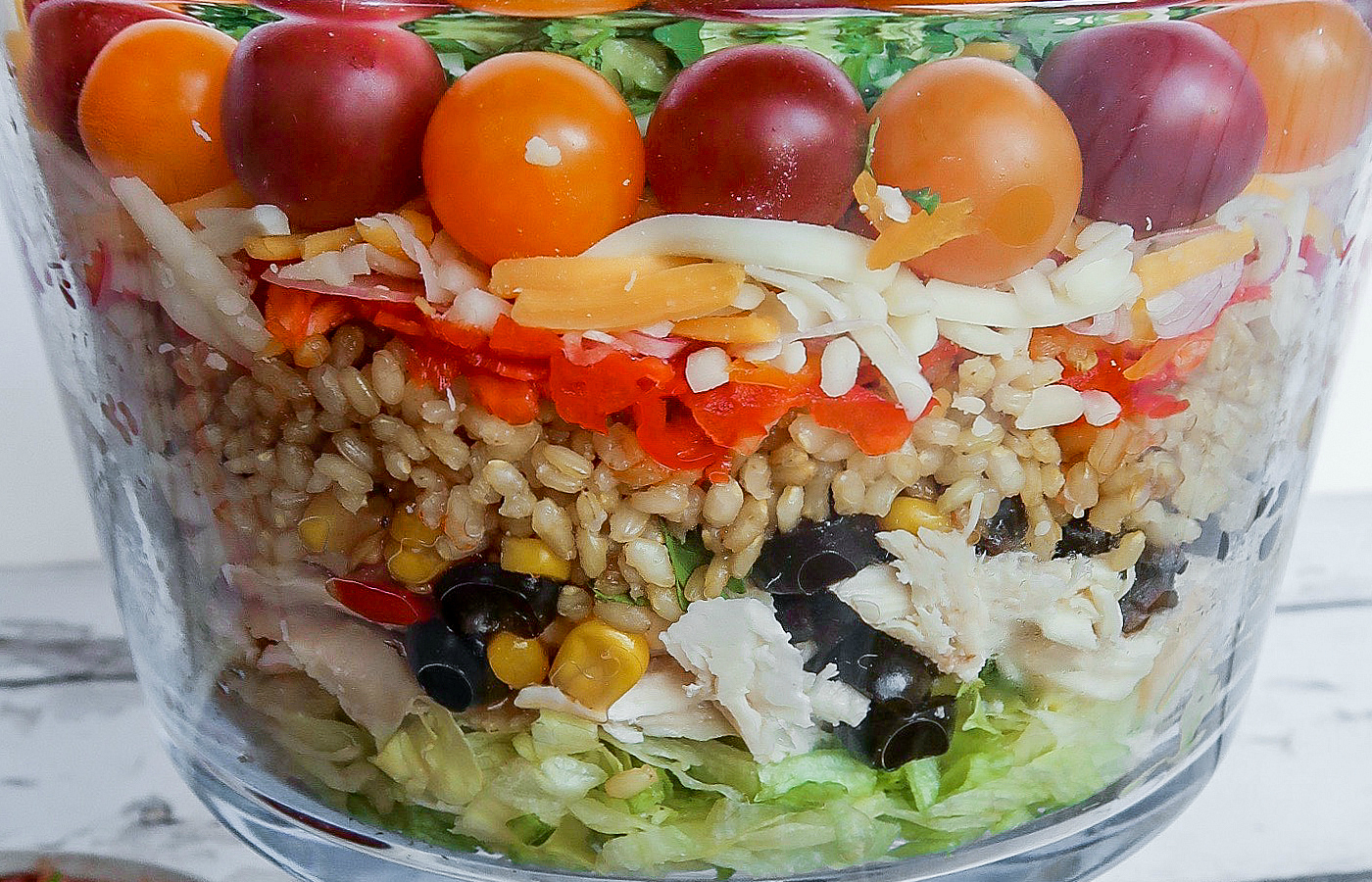 Easy Chicken Rice Layered Salad - Reluctant Entertainer