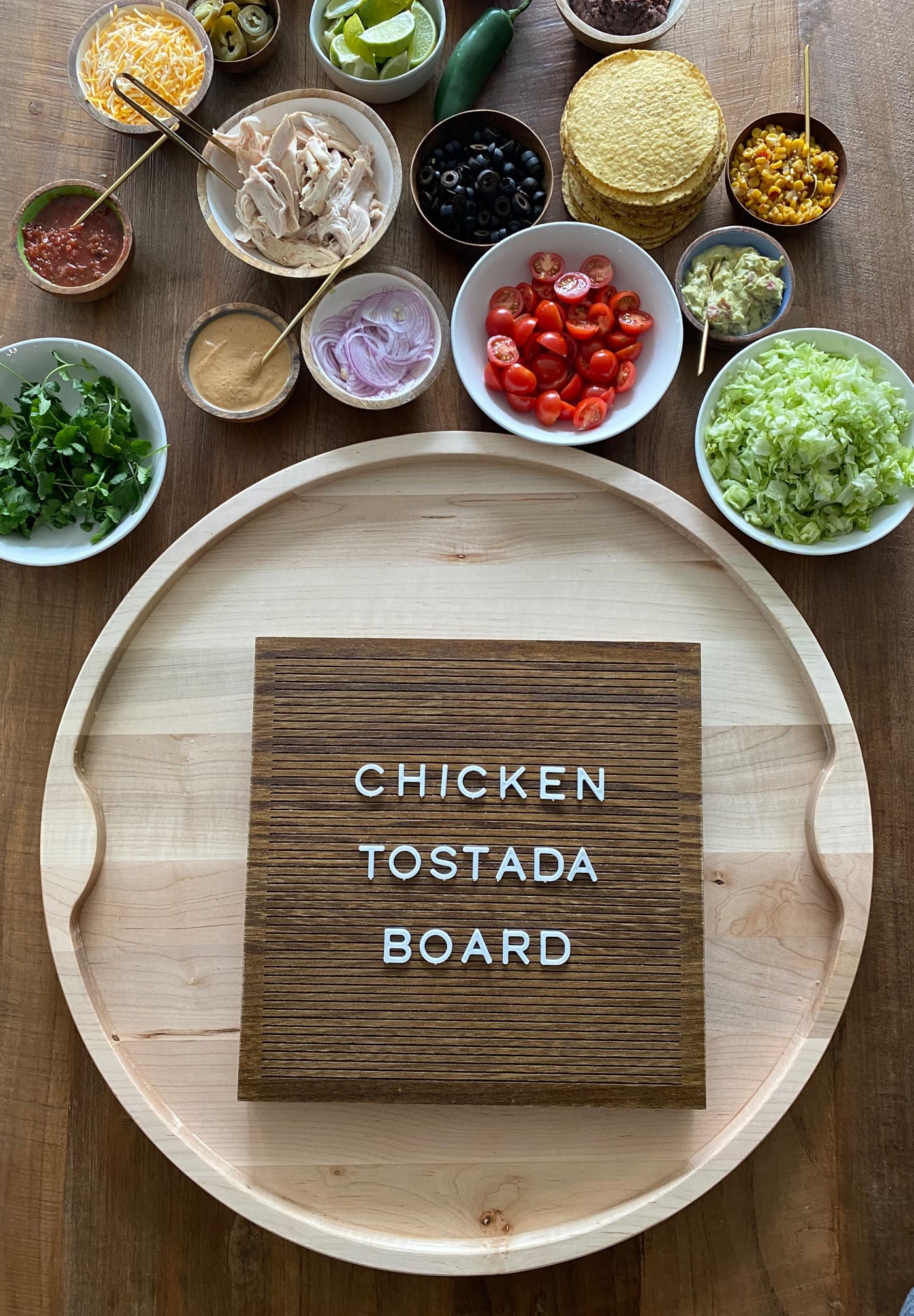 Chicken Tostada Dinner Board - Reluctant Entertainer