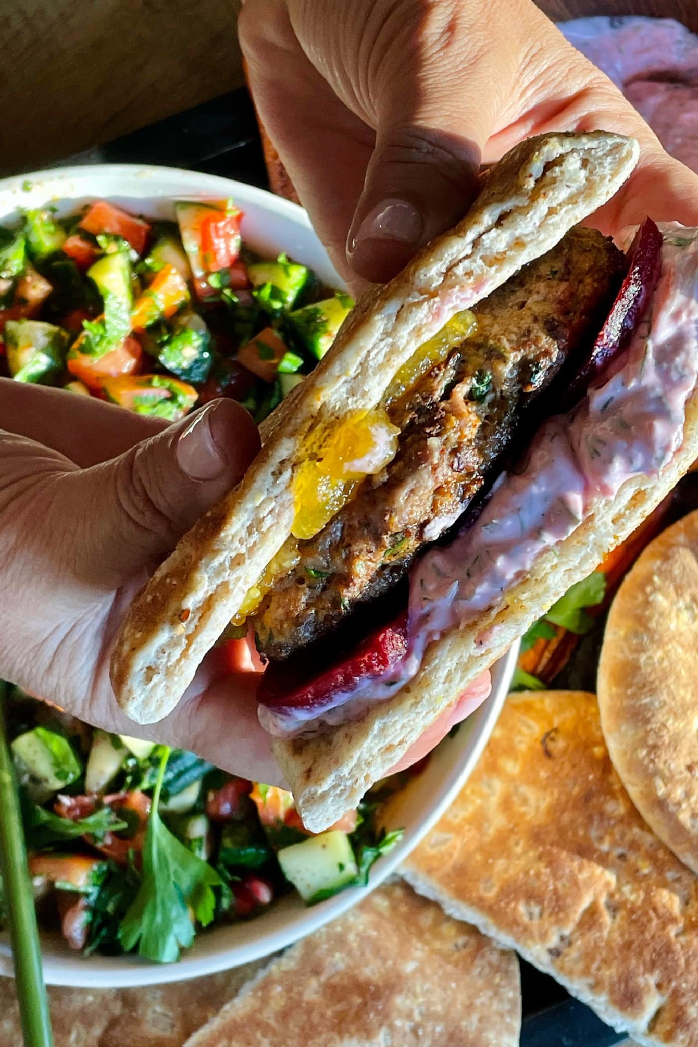 Pita Burger Board with Pickled Beets - Reluctant Entertainer