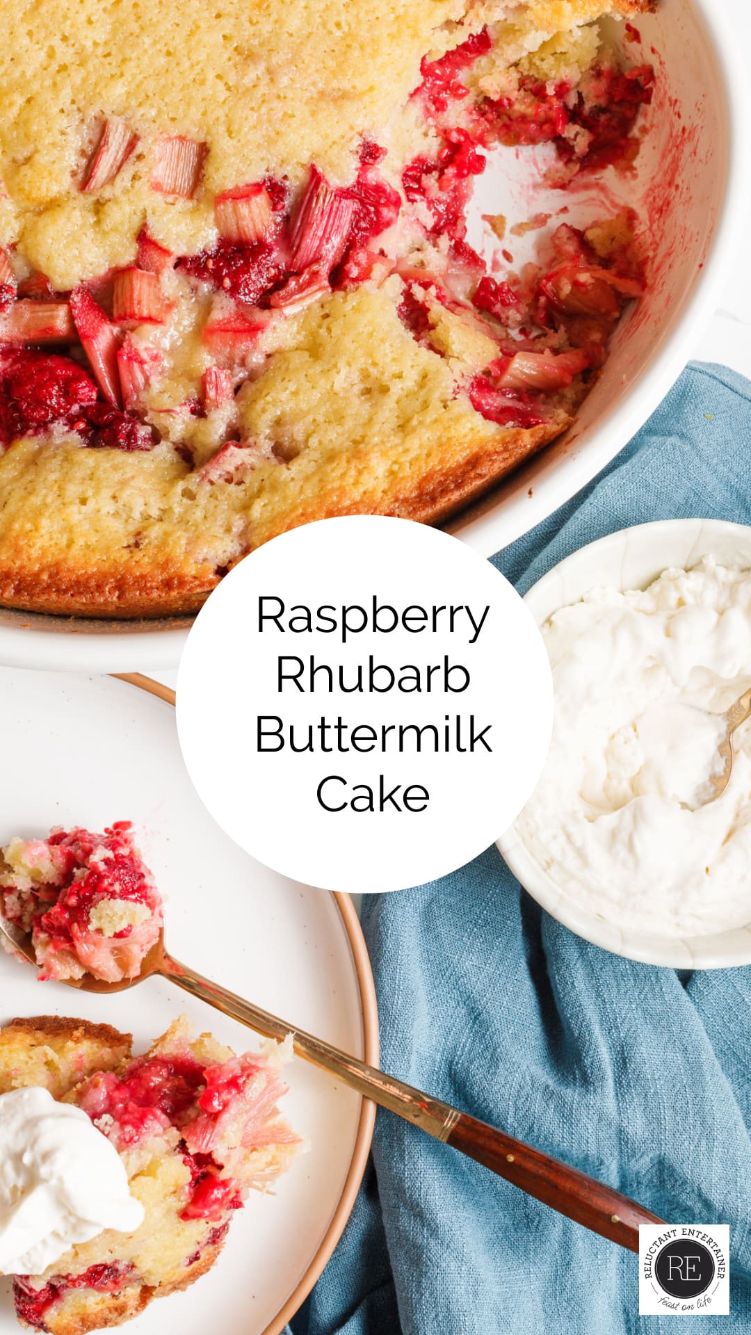 Raspberry Rhubarb Buttermilk Cake - Reluctant Entertainer