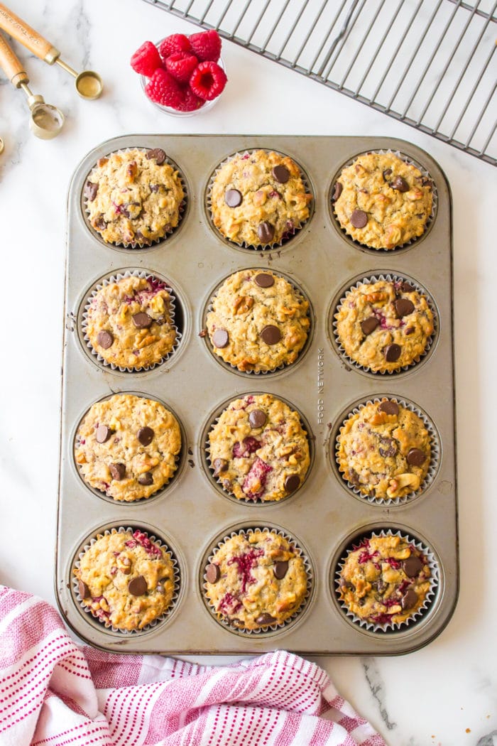 Chocolate Raspberry Oatmeal Muffins - Reluctant Entertainer