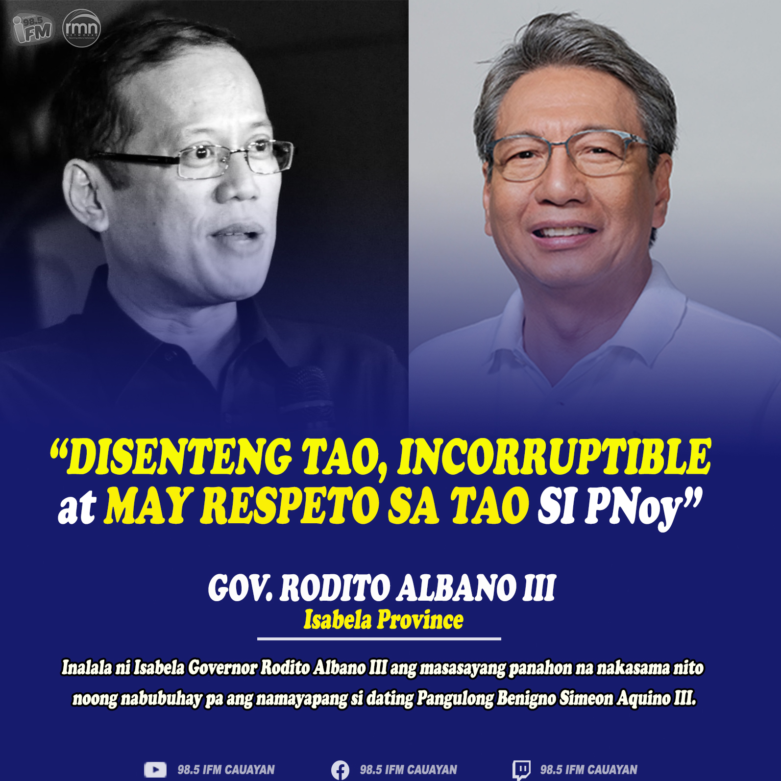 Governor Albano: "Disenteng Tao, Incorruptible at may Respeto sa Tao si ...