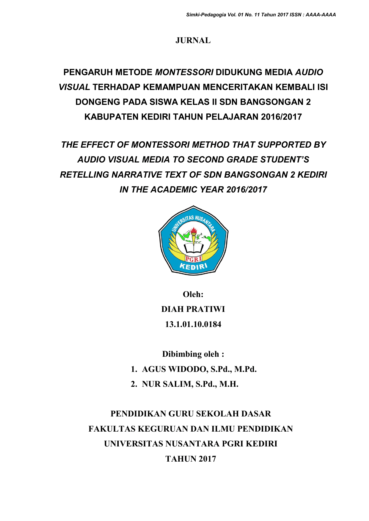 Contoh Skripsi Penelitian Eksperimen Pgsd