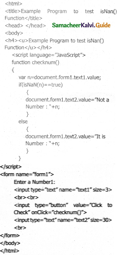 Samacheer Kalvi 11th Computer Applications Guide Chapter 16 Javascript Functions – Samacheer Kalvi