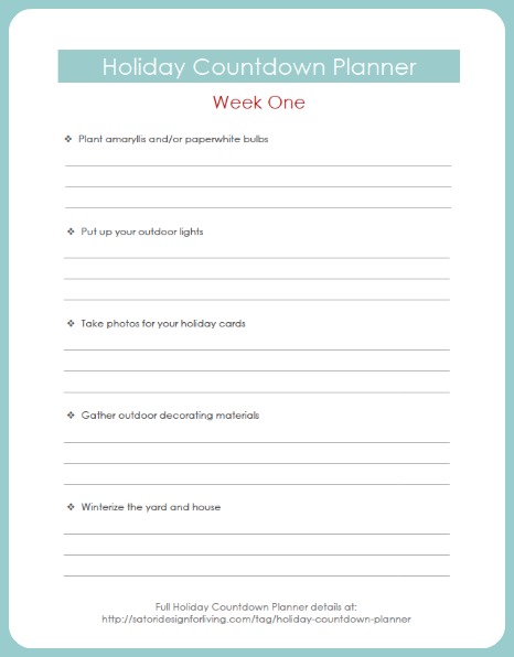 Holiday Countdown Planner {Week One} - Satori Design for Living