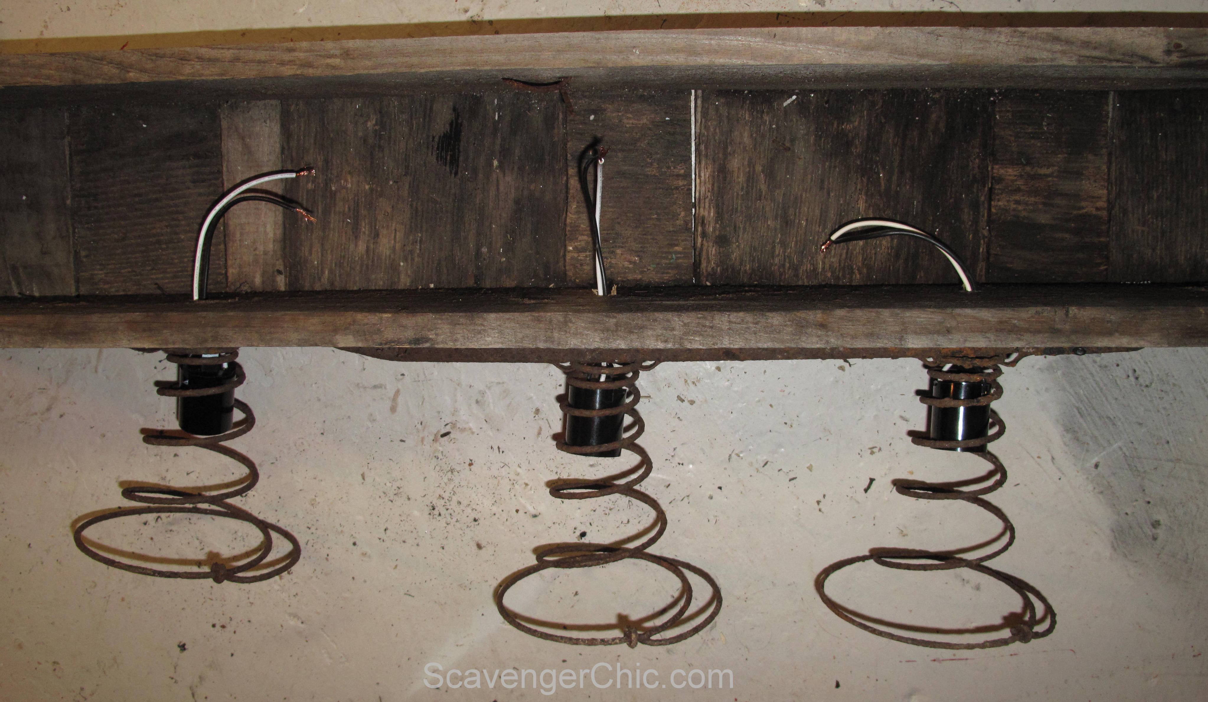 Pallet Wood and Bedsprings Light DIY - Scavenger Chic