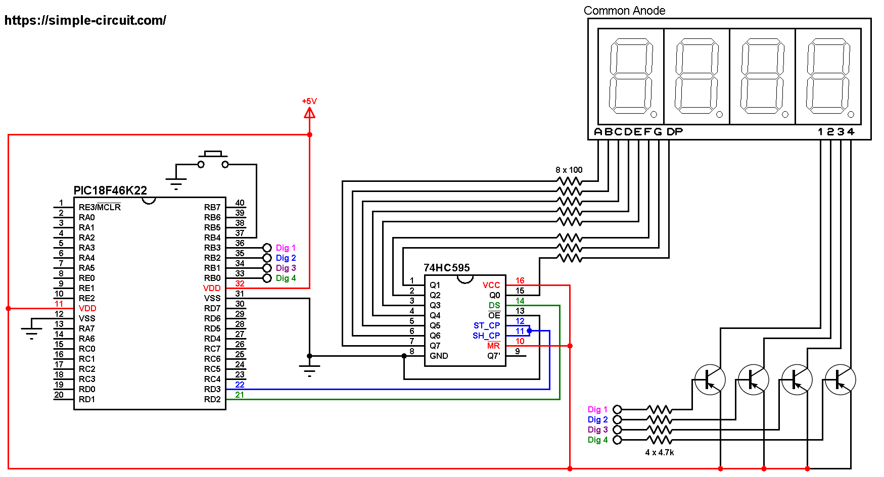 4 Digit 7 Segment Display Circuit Diagram