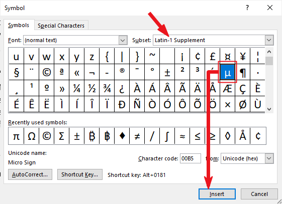 Jak zadat Micron Symbol v aplikaci Word/Excel (Windows & Mac) | be settled