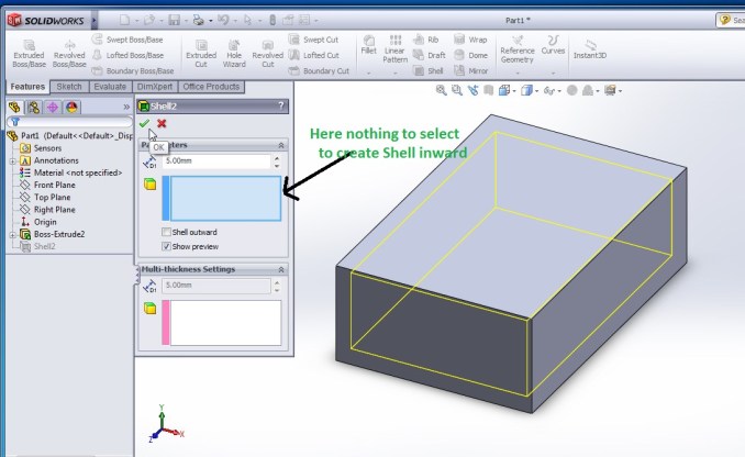 How to Use SolidWorks Shell Tool Feature in SolidWorks CAD