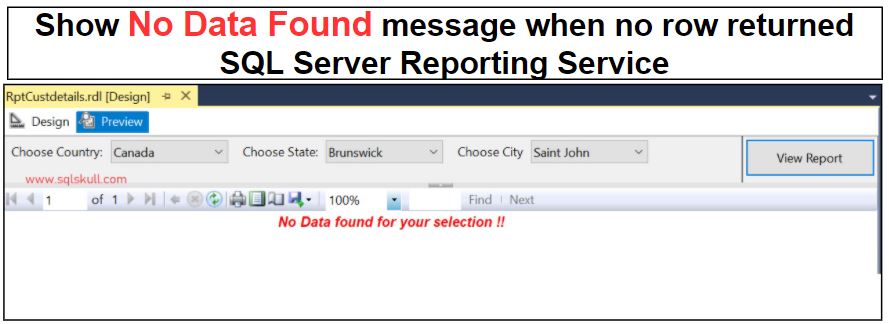 Show No Data Found Message When No Row Returned In Ssrs Sql Bi Tutorials