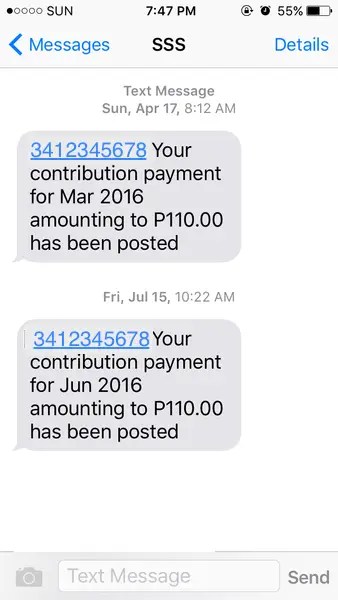 SSS Updates thru Text Messages