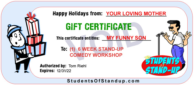 Stand-up Comedy Workshop Gift Certificate