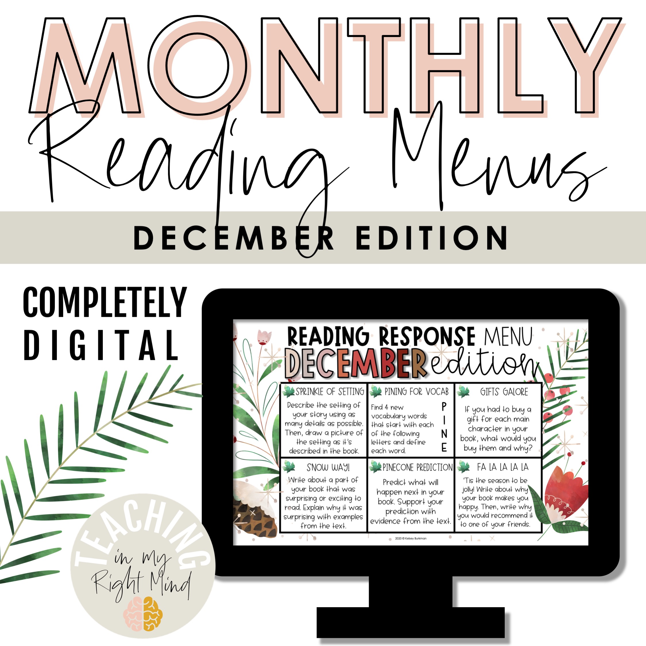 December Reading Response Menu - Teaching In My Right Mind