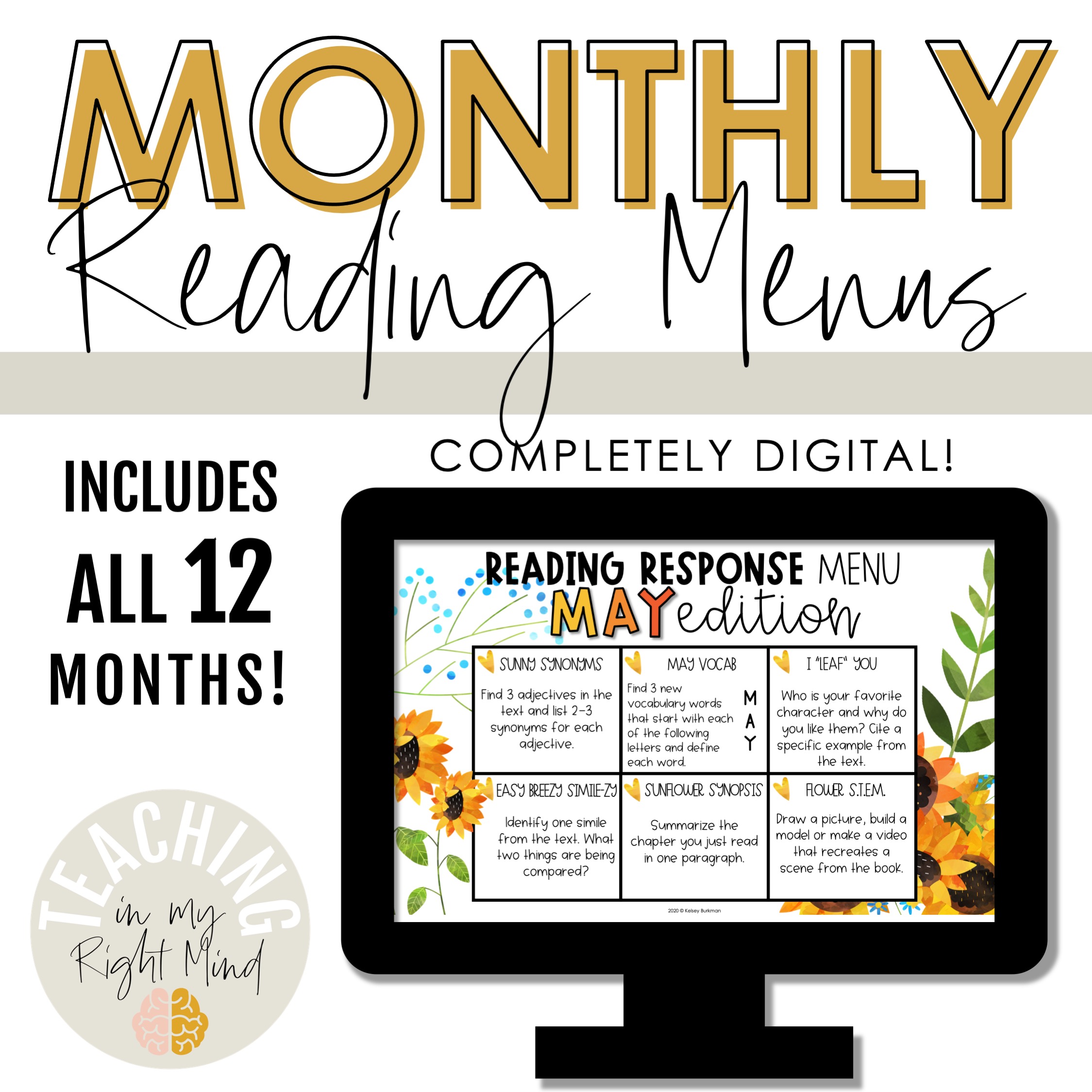 Monthly Reading Response Menus - Teaching In My Right Mind
