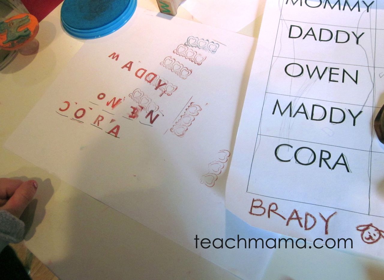 word building, letter writing, stamping to spell - Teach Mama
