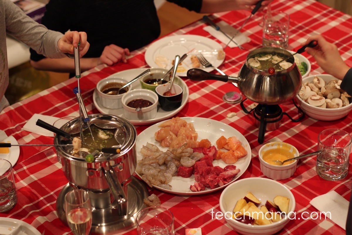 how to do a family fondue night: special occasion dinner - teach mama