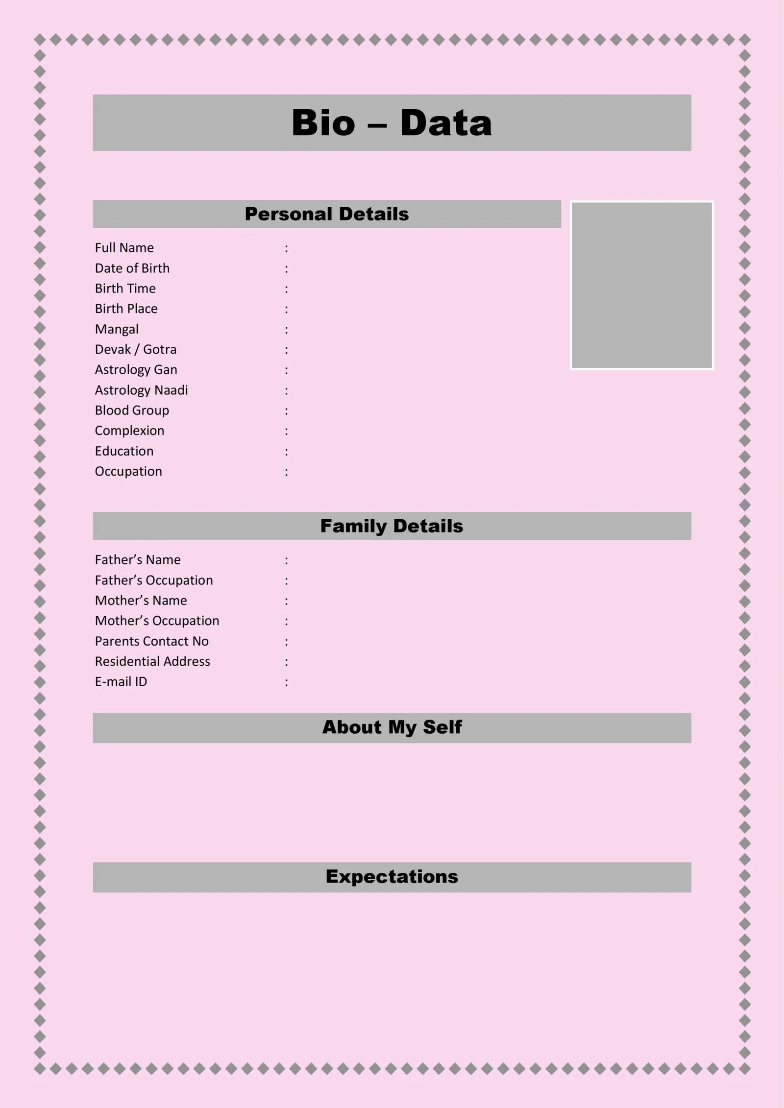 Sample Bio-data for Marriage