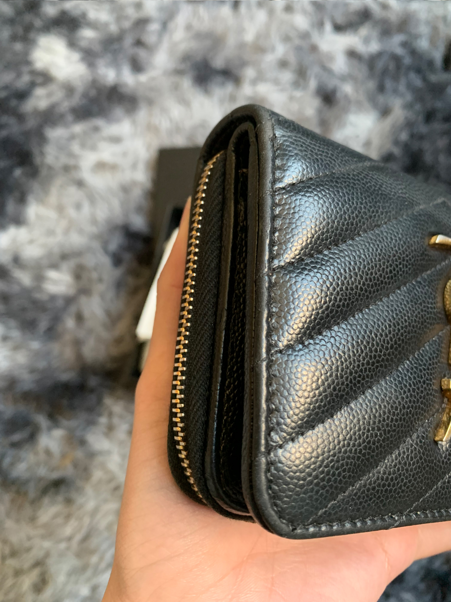 Saint Laurent (YSL) Black Small Compact Monogram Wallet