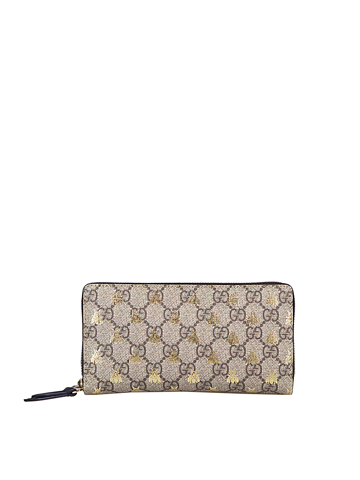 Gucci Bee Print GG Supreme Zip Around Wallet
