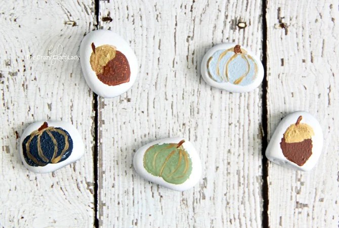 Fall Acorn and Pumpkin Painted Rocks - The Crazy Craft Lady