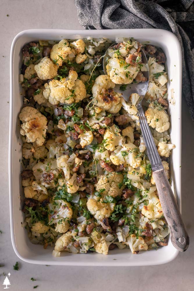 Paleo and Keto Cauliflower Stuffing - Little Pine Kitchen