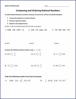 Rational Numbers Worksheet