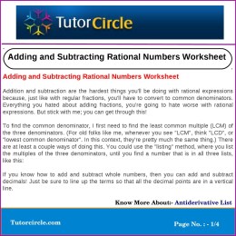 Math Adding And Subtracting Rational Numbers Worksheet Worksheet