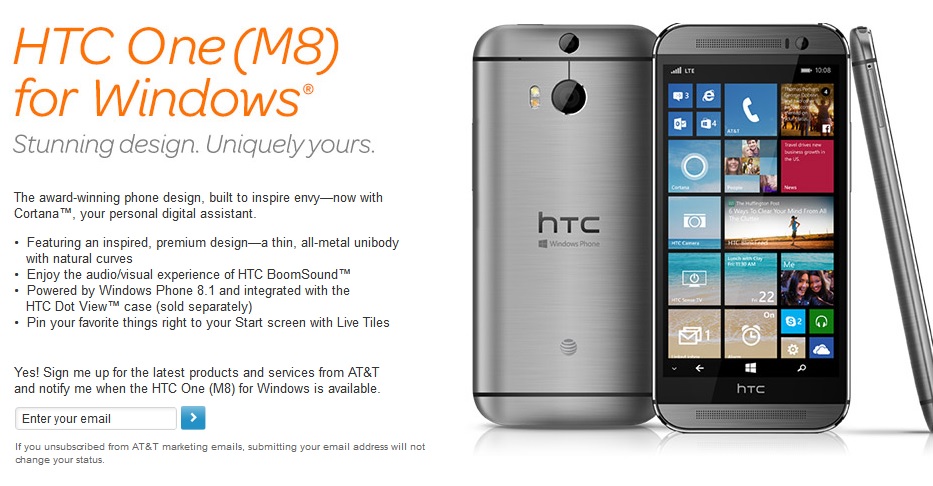 HTC One for Windows is coming to AT&T. Expect a global release too ...