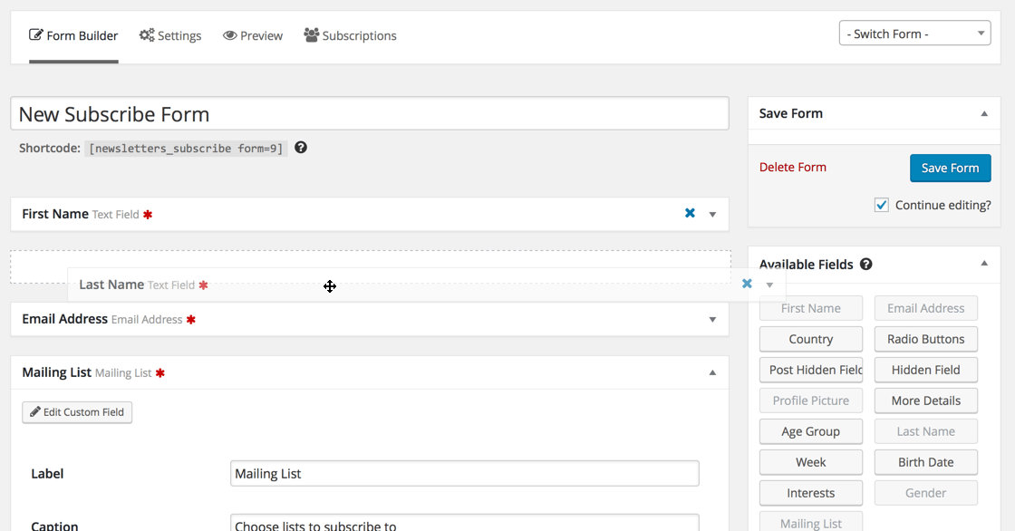 WordPress Newsletter plugin with Drag and Drop Subscribe Forms