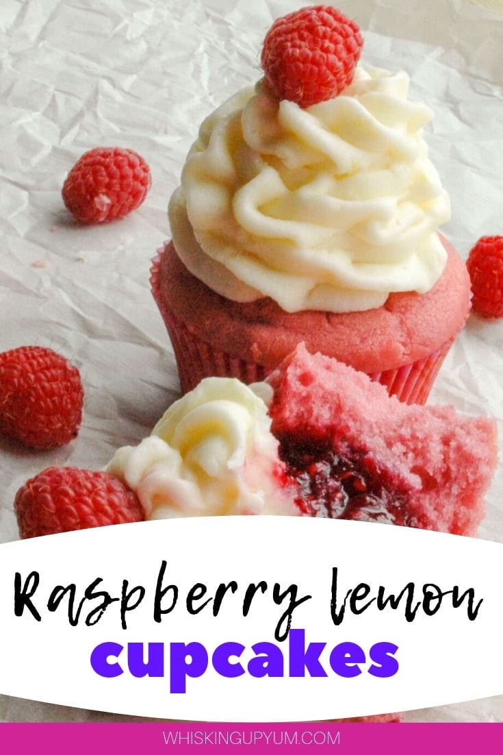 Raspberry Filled Cupcake with Lemon Buttercream Frosting - Whisking Up Yum