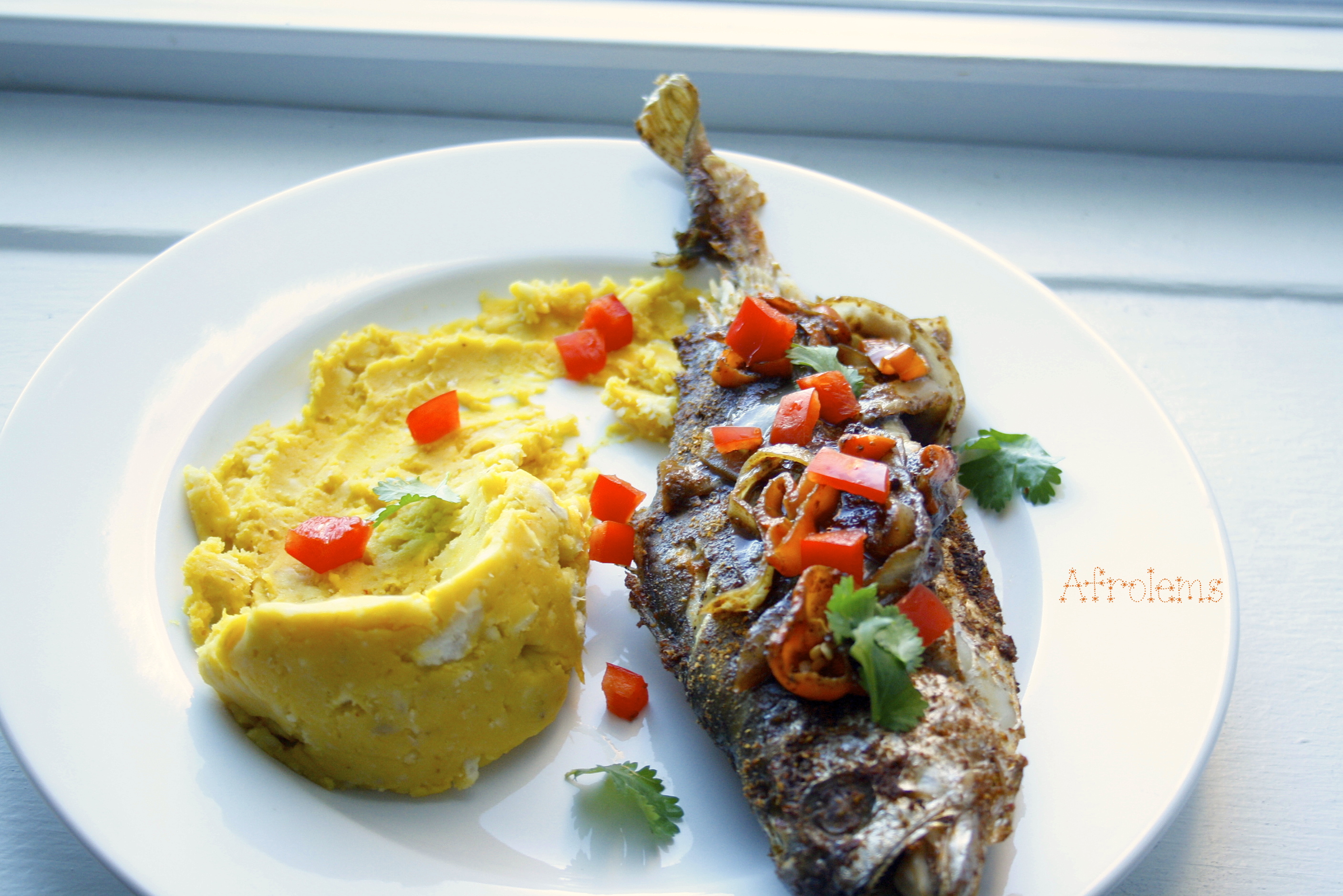 Spicy Croaker Fish and Mashed Yam