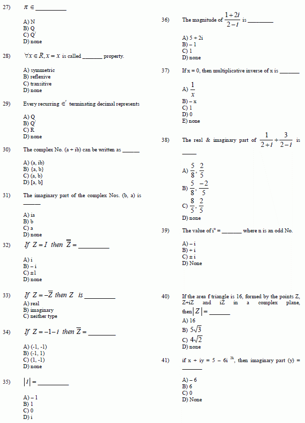 PPSC SPSC FPSC NTS Lecturer Mathematics MCQs Past Papers
