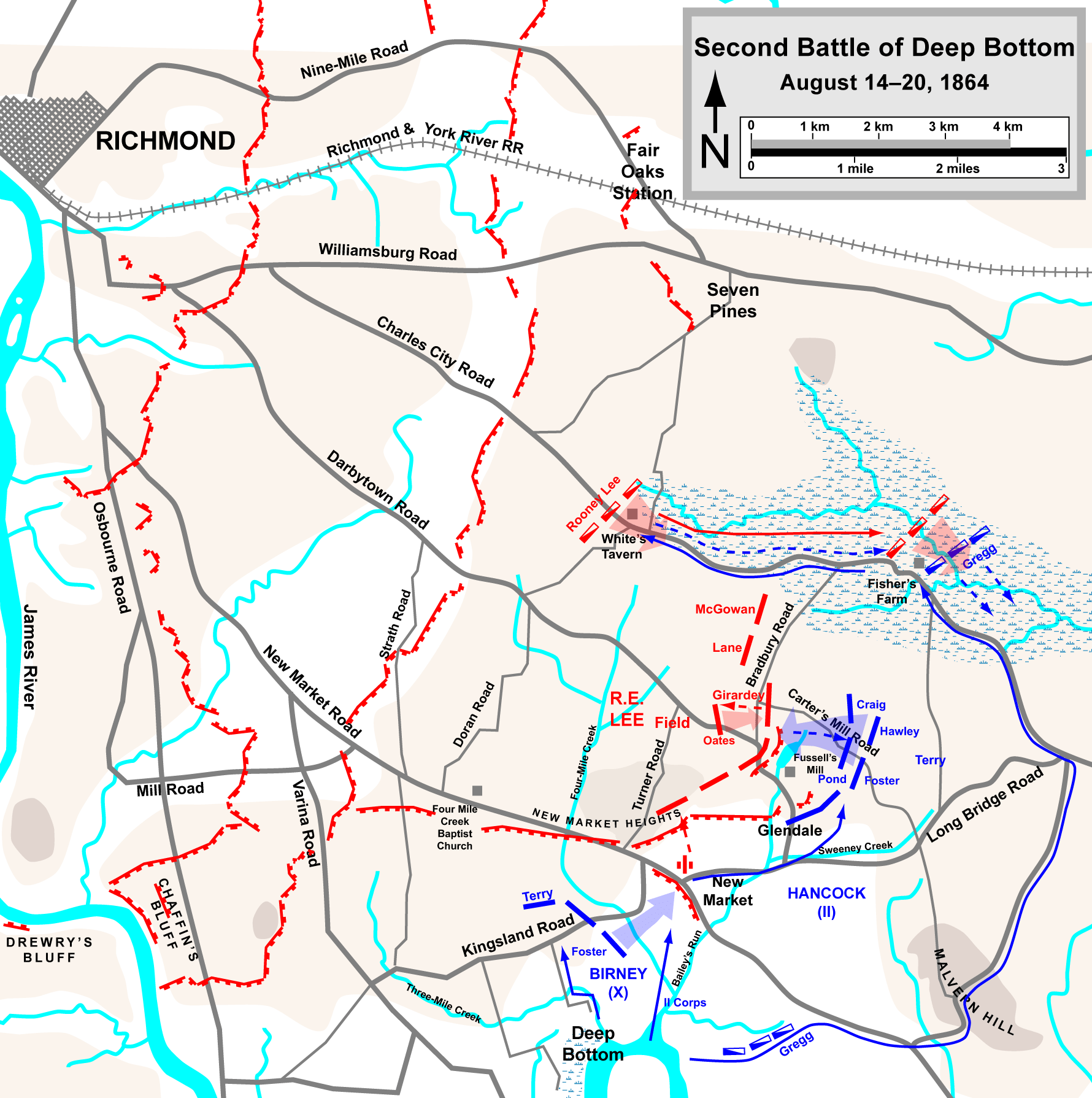 The Second Battle of Deep Bottom Wikipedia Map: August 14-20, 1864 ...