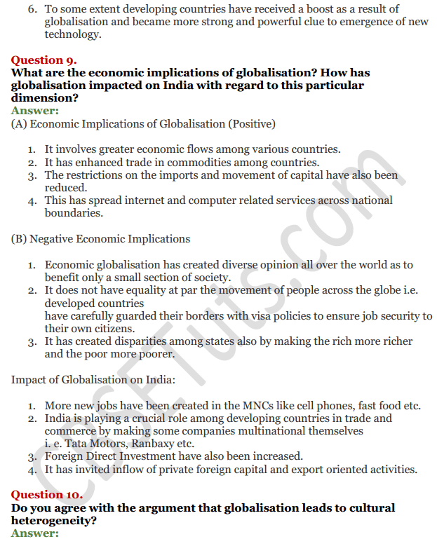 NCERT Solutions for Class 12 Political Science Chapter 9 Globalisation ...