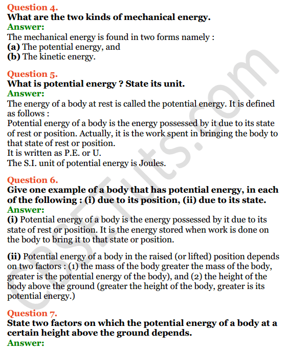 Selina Concise Physics Class 7 ICSE Solutions Chapter 3 Energy - CBSE Tuts
