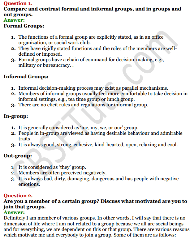 NCERT Solutions for Class 12 Psychology Chapter 7 Social Influence And Group Processes - CBSE Tuts