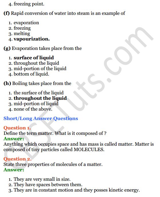 Selina Concise Physics Class 8 ICSE Solutions Chapter 1 Matter - CBSE Tuts