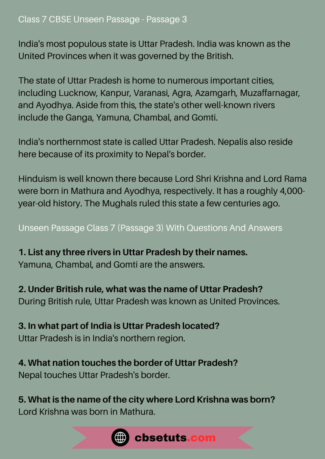 Unseen Passage For Class 7 With Answers Pdf - CBSE Tuts