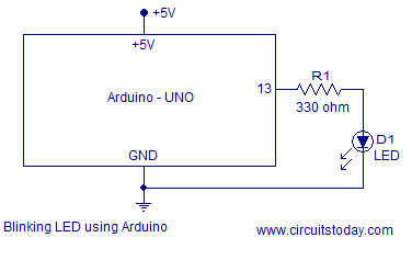 Led Blinking Circuit Using Arduino - Circuit Diagram