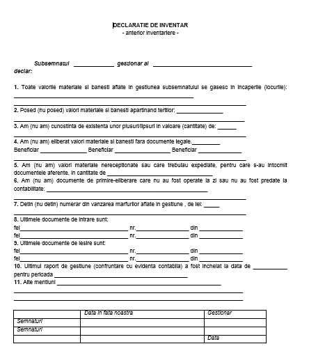 Masuri organizatorice inainte de inceperea inventarierii-declaratia ...