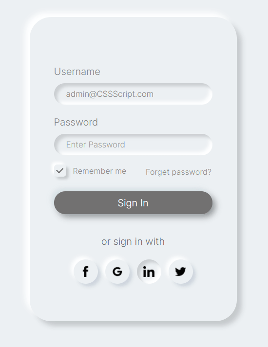 Neumorphic Style Login Form In Pure Css Css Script