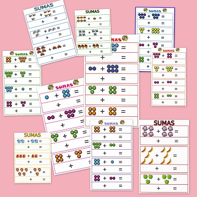 Fichas de sumas para Infantil