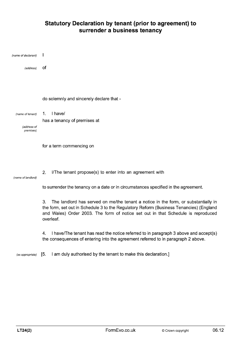 Statutory Declaration Template Statutory Declaration Template