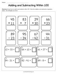 Addition And Subtraction Within 100 Worksheets